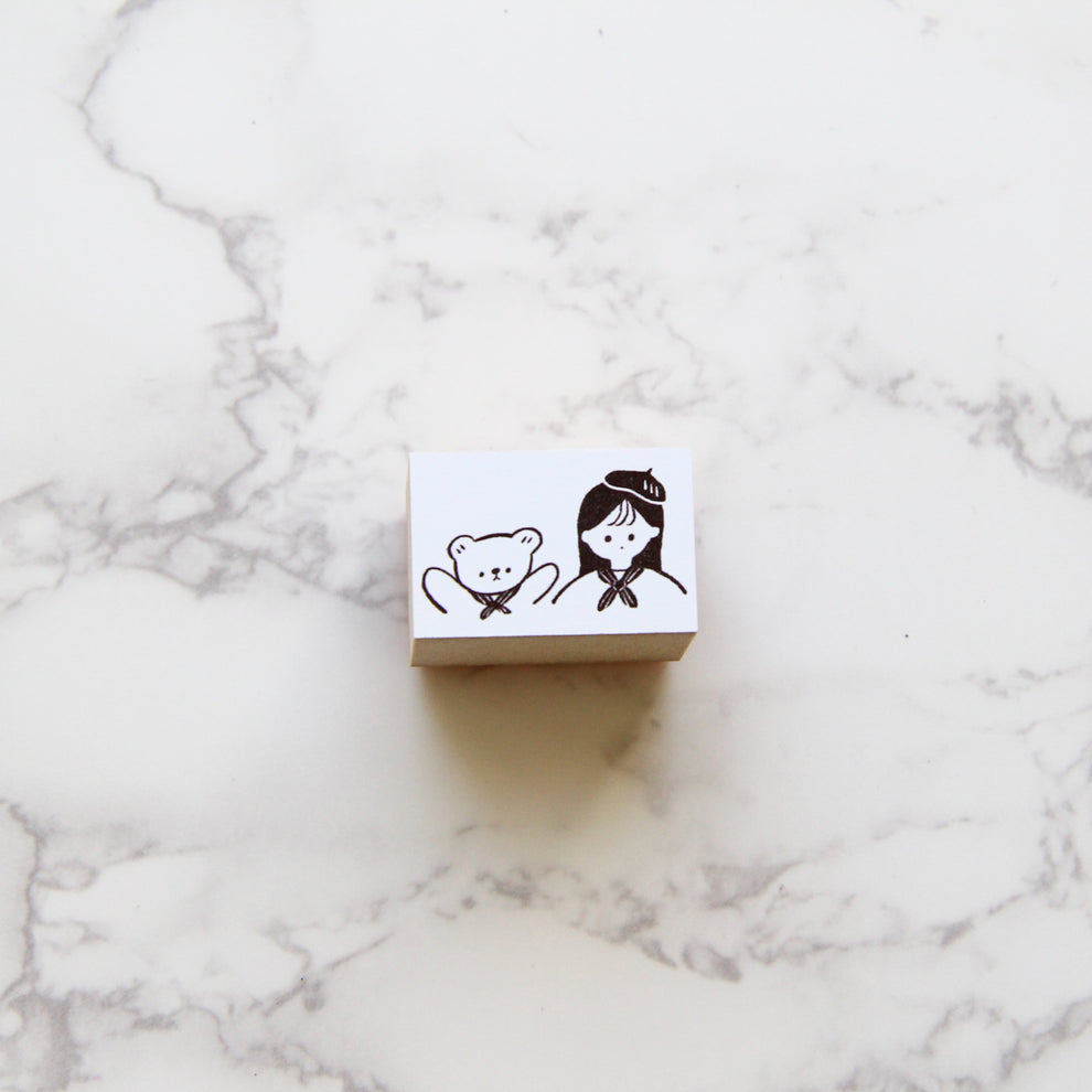 ranmyu Rubber Stamp - Kuma and Girl with Hat – Pinky Elephant