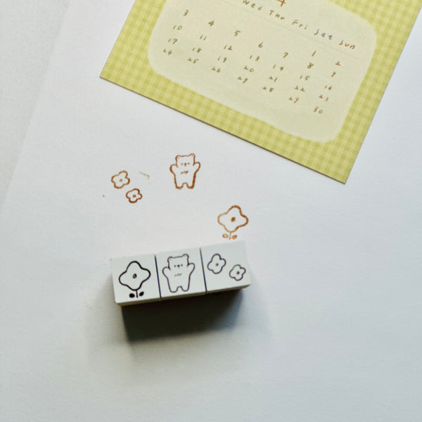 ranmyu Mini Rubber Stamp Set - Kuma and Hana (Bear and Flower) – Pinky ...